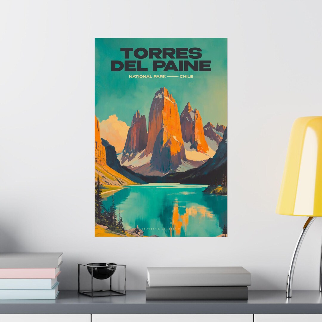Torres Del Paine Poster, Patagonia Retro Print, Chile Wall Art, Nature ...