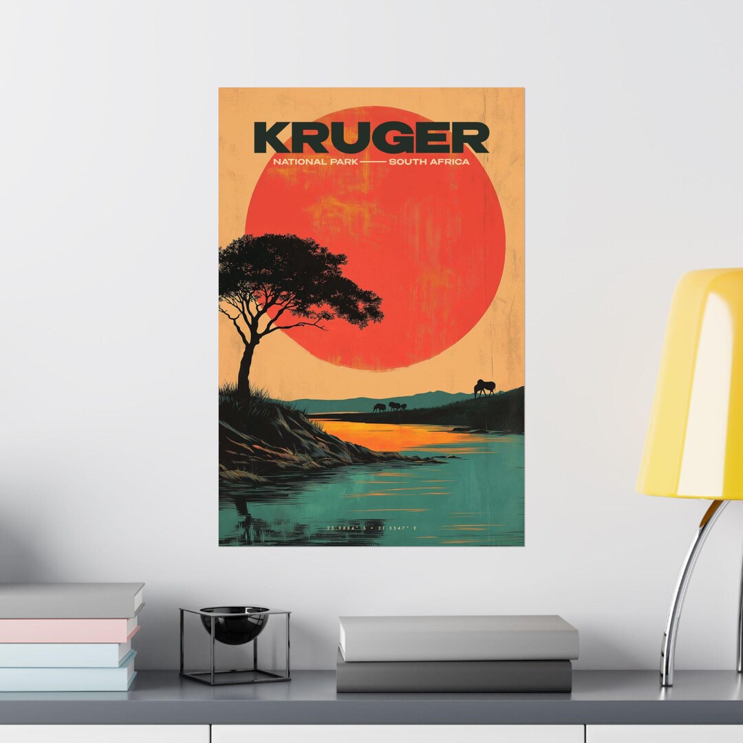 Kruger National Park Poster, South Africa Retro Art, Safari Landscape ...