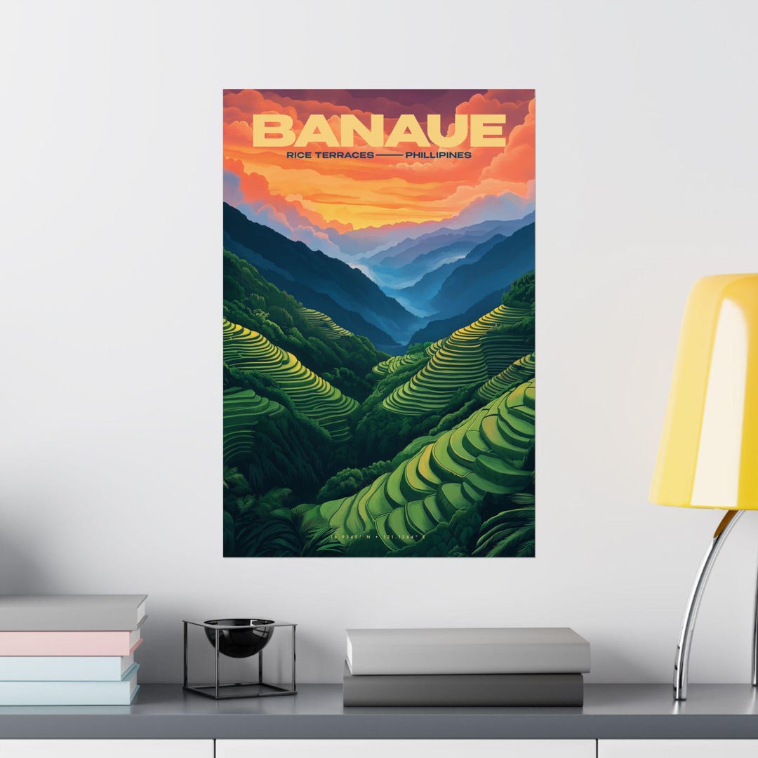 Banaue Rice Terraces Poster, Philippines Retro Art, Cultural Landscape ...
