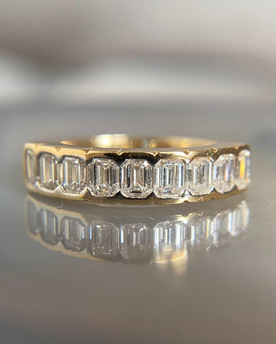 Emerald Half Eternity Band Bezel Channel Setting Ring 3 Ct Emerald Cut ...
