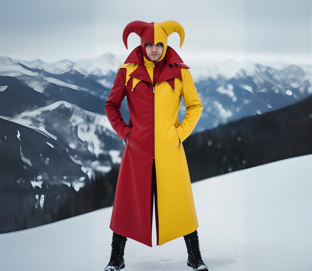 Genuine Leather Jester Cosplay Coat: Red & Yellow Harlequin, Handmade ...