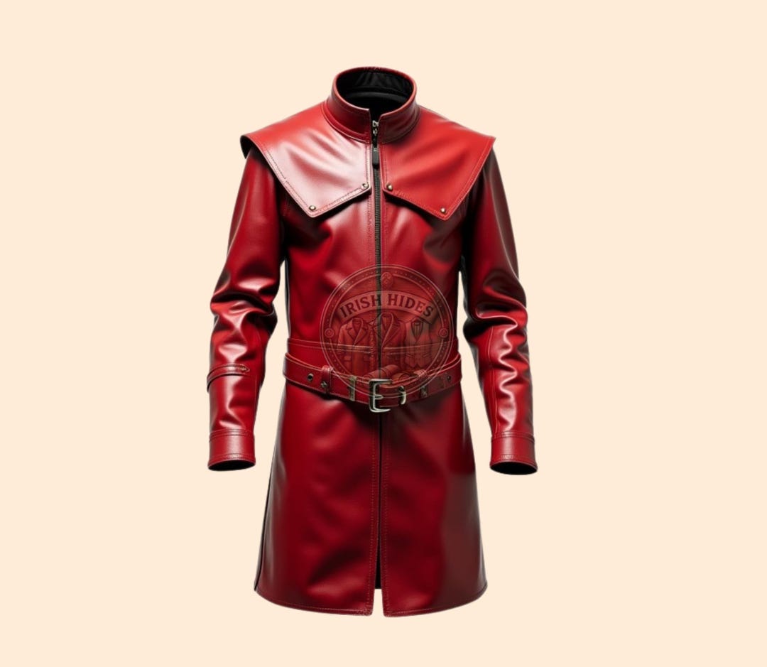 Red Leather Armor Style Coat for Men, Genuine Leather Gothic Trench ...