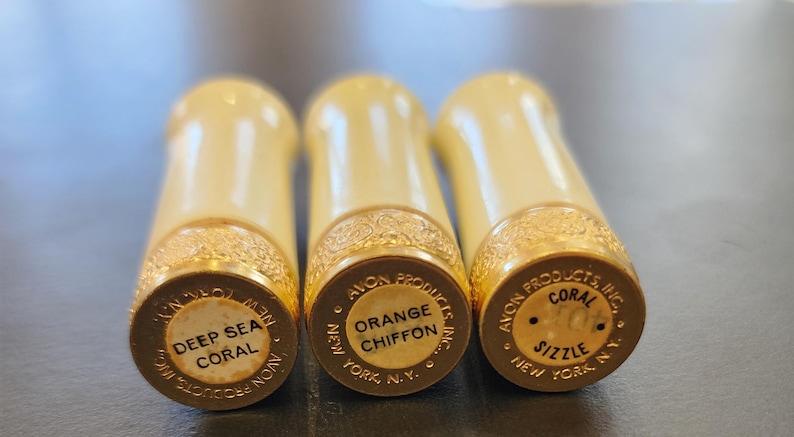 3 Vintage Avon Cameo Lipstick Tubes coral Sizzle, Orange Chiffon, and ...