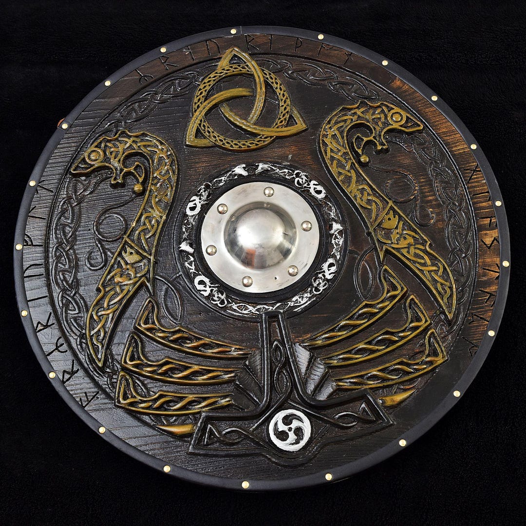 Handcrafted Viking Shield – Thor’s Hammer Mjölnir Shield – Norse Raven ...