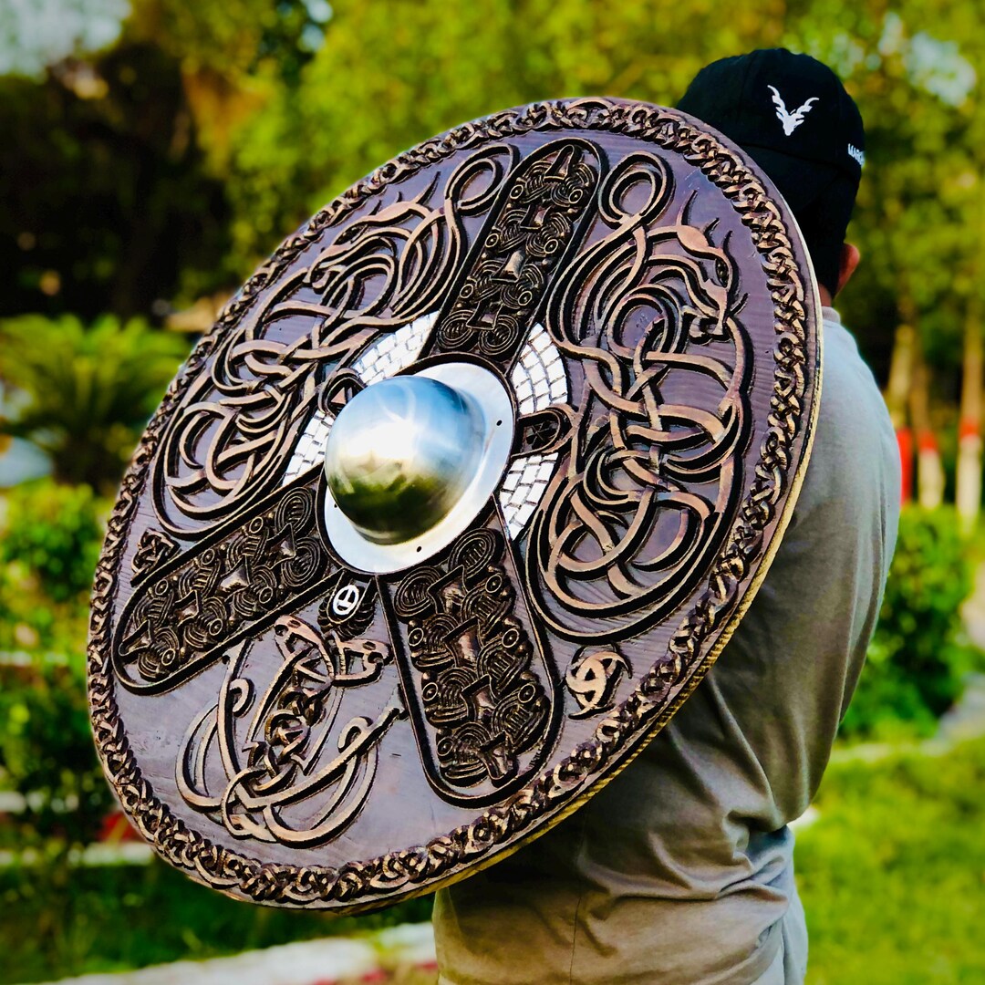 Handcrafted Viking Shield - Norse Mythology Shield - Engraved Wood ...