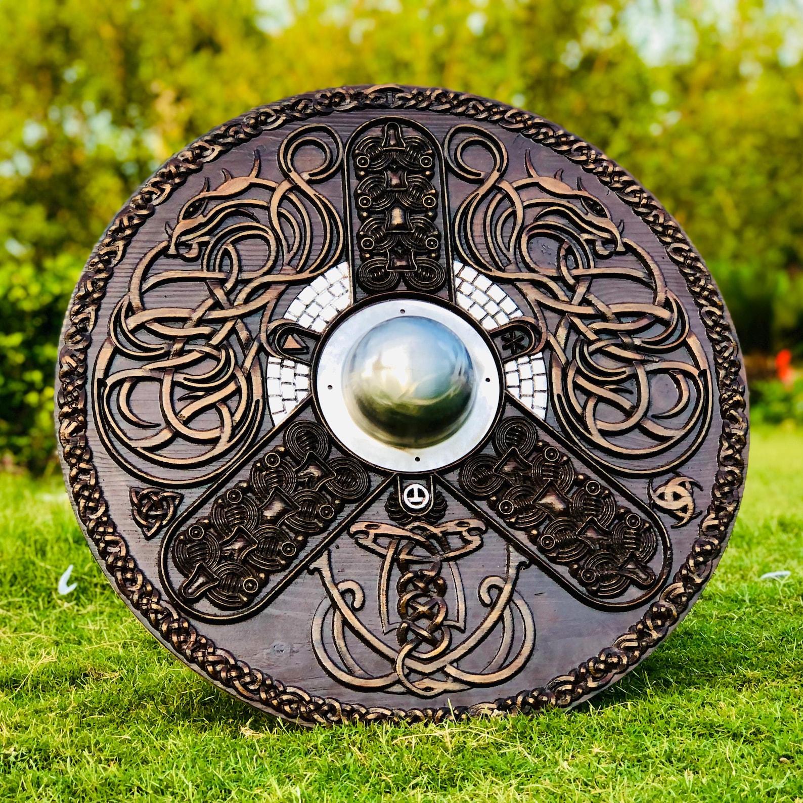 Handcrafted Viking Shield - Norse Mythology Shield - Engraved Wood ...