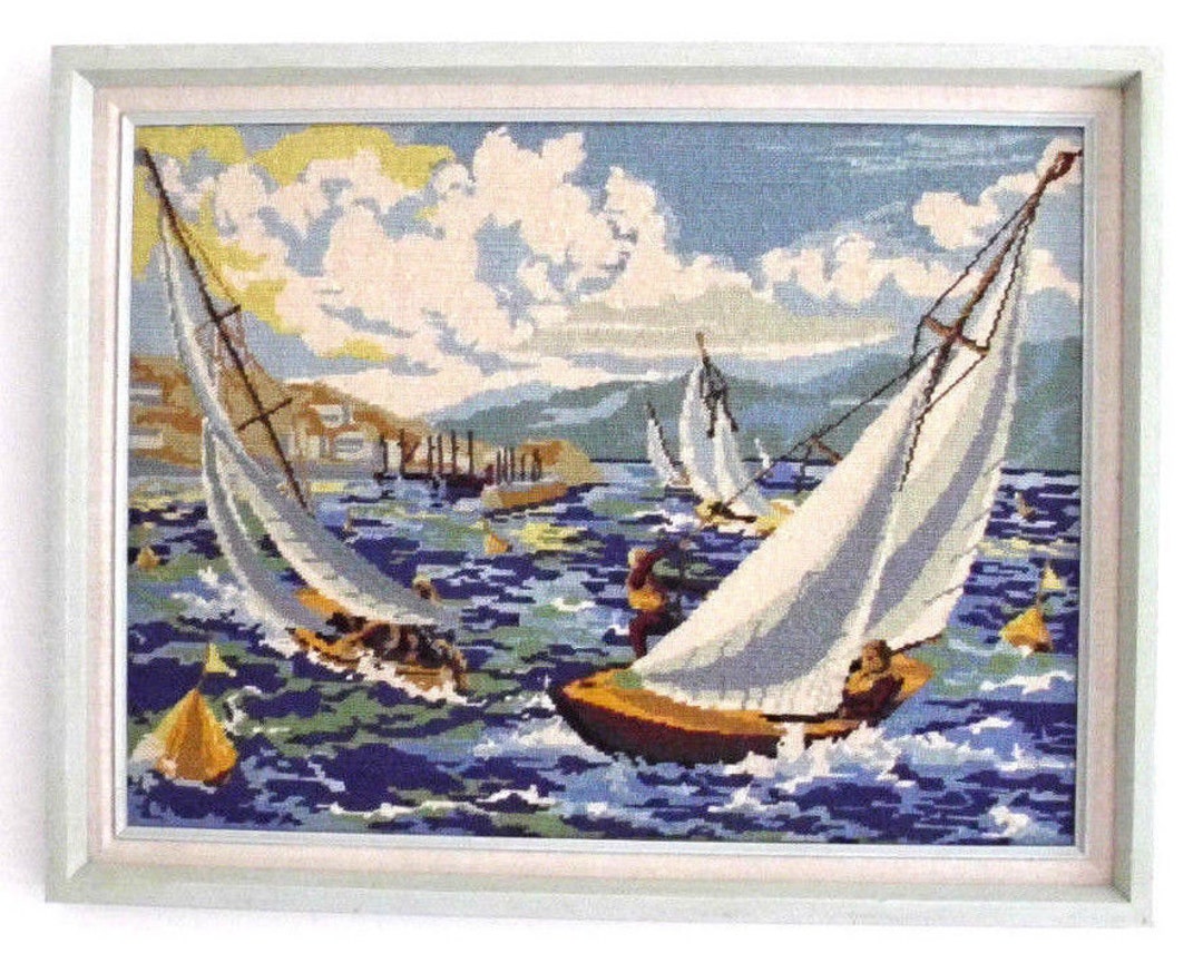 All Offers Considered Weekend Sale Framed Sailboat Needlepoint // Sail ...
