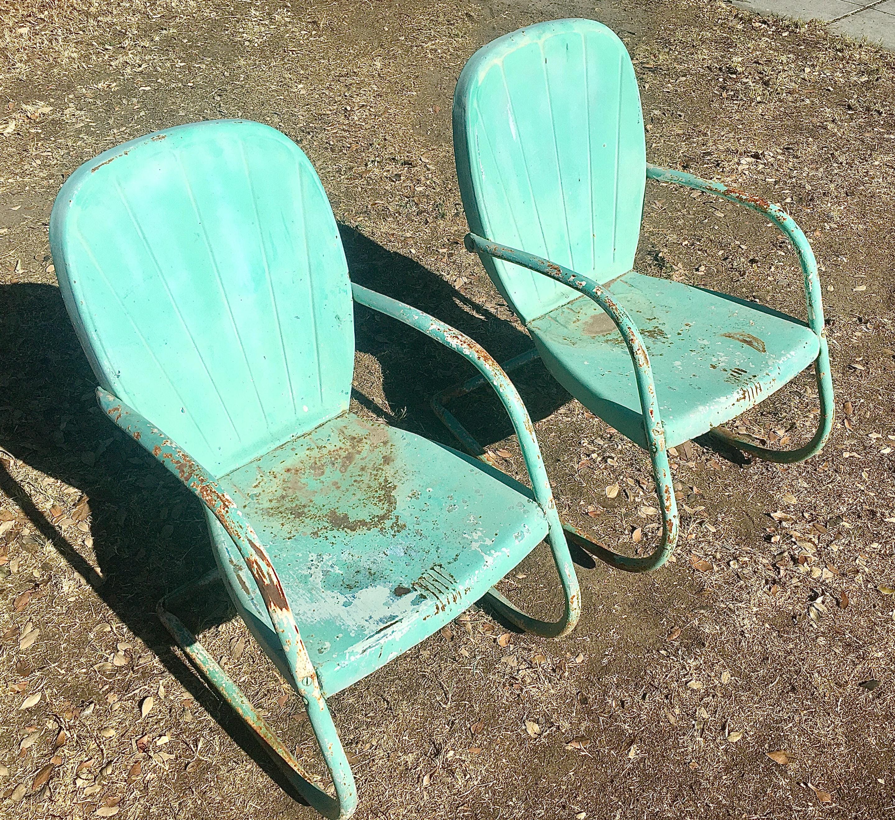 Antique Vintage Clamshell Metal Shell Back Patio Chair IG therecyclingethic Offers Welcome Etsy