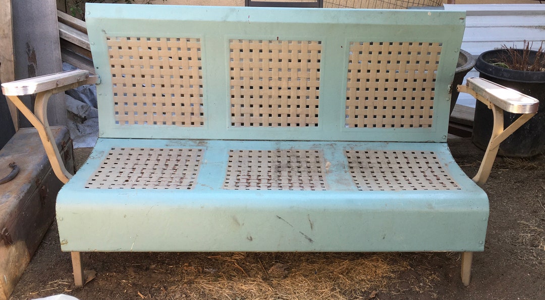 Happy Thursday Vintage Metal Checkerboard Hatch Back Bench 3 Seater Mid ...