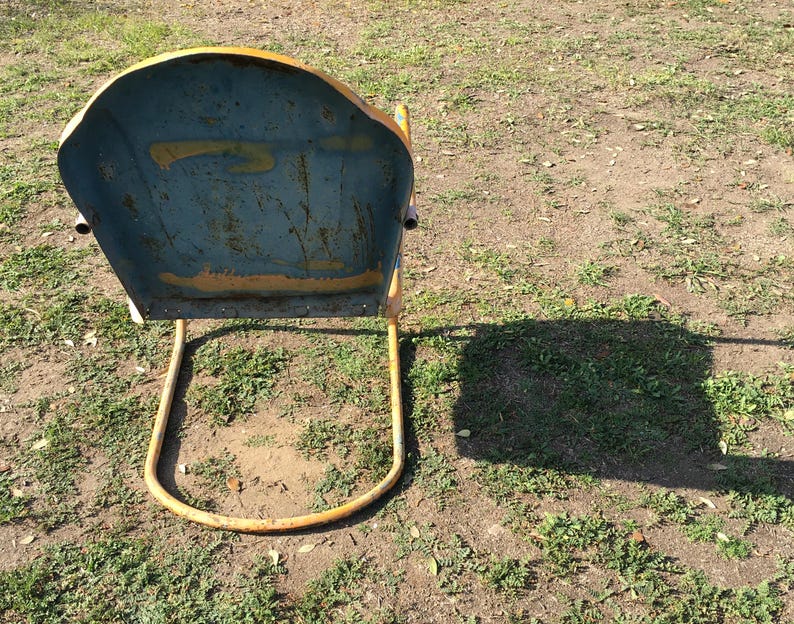 Antique Vintage Orange Clamshell Metal Shell Back Patio Chair // IG ...