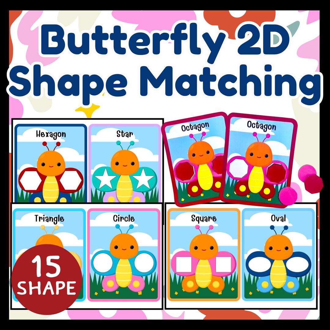 Butterfly Spring 2D Shape Matching Card Math Center Activities ...