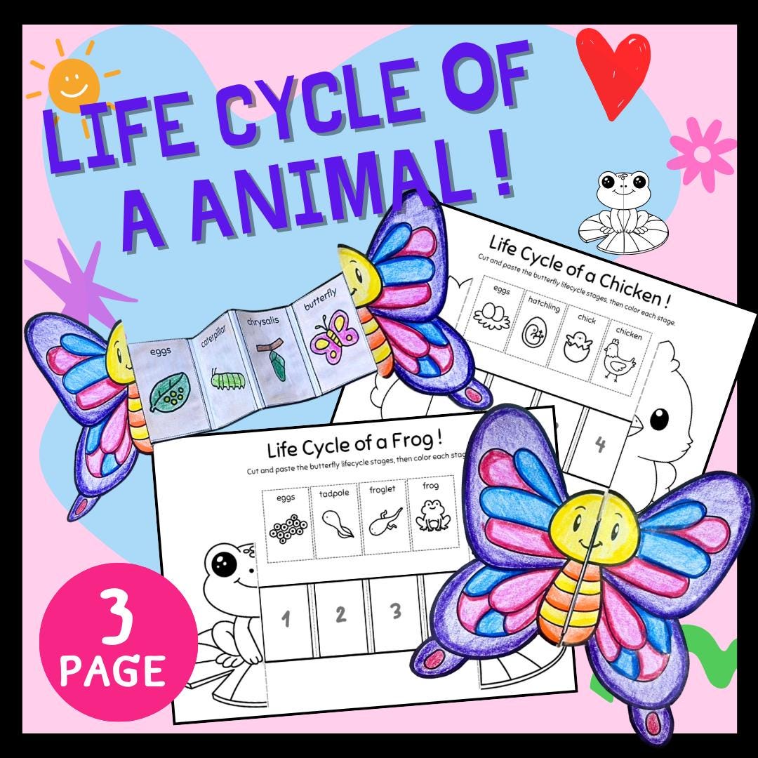 Life Cycle of a Frog Butterfly Chicken Craft Activity Science Cut Paste ...