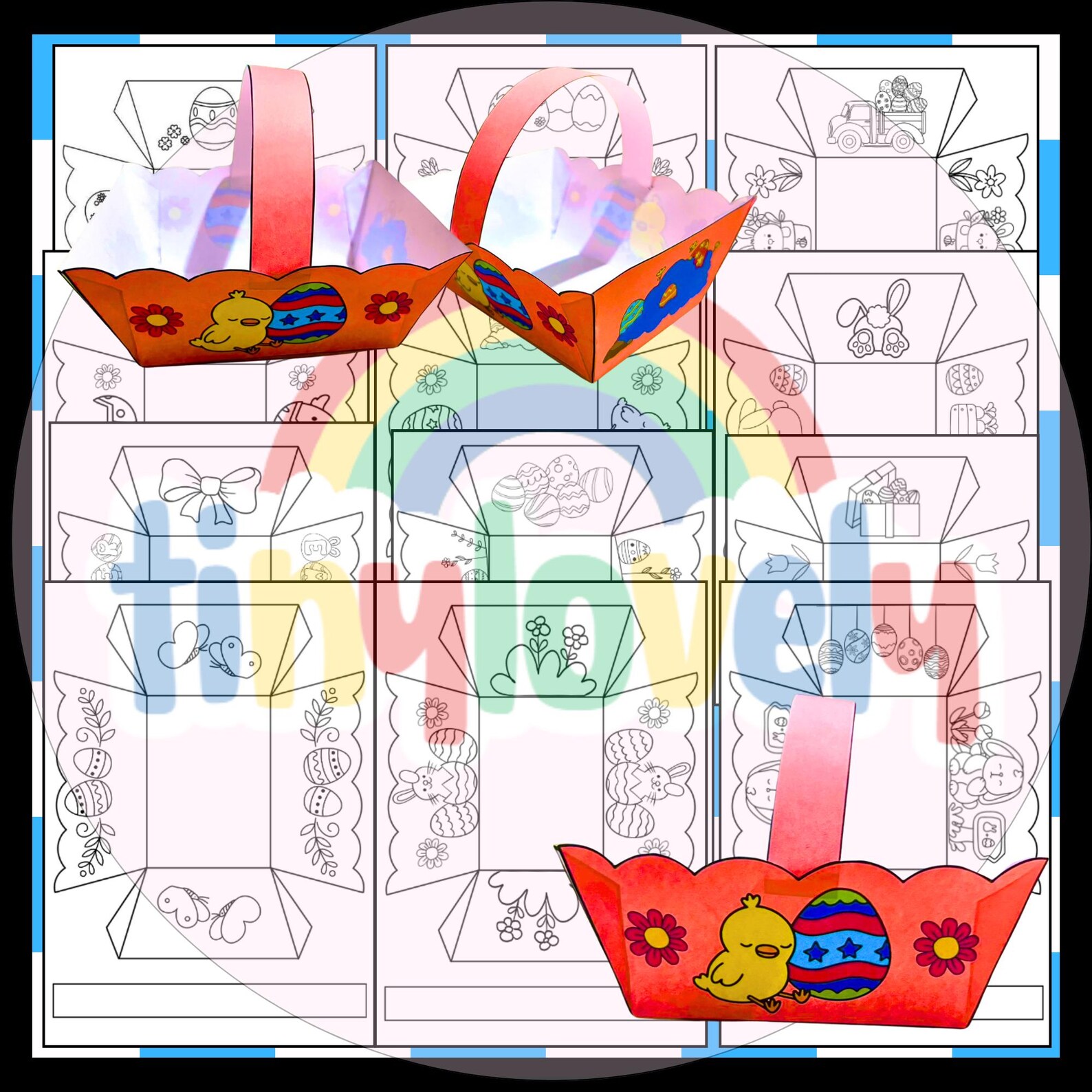 Easter Egg Bunny Basket Craft Printable Treat Basket Template Spring ...