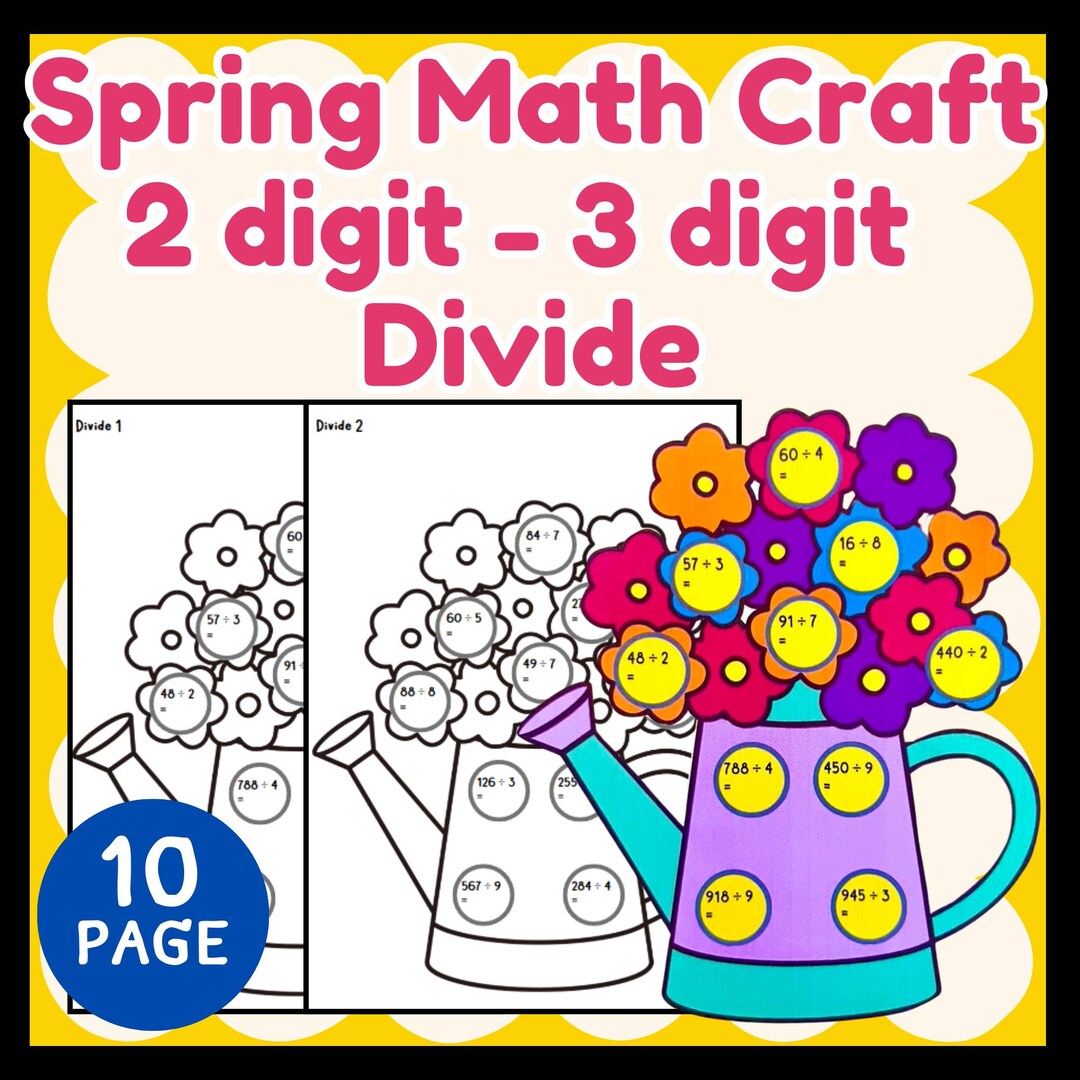 Flower Spring Math Crafts Activities 2 Digit - 3 Digit Divide Bulletin ...