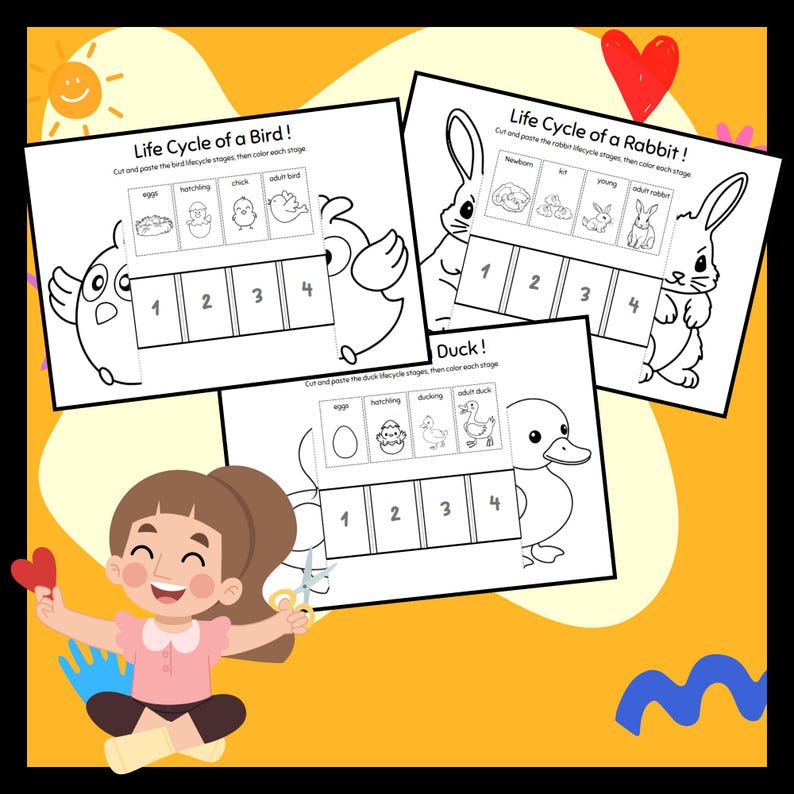 Life Cycle of a Bird Rabbit Duck Craft Activity Spring Science Cut ...