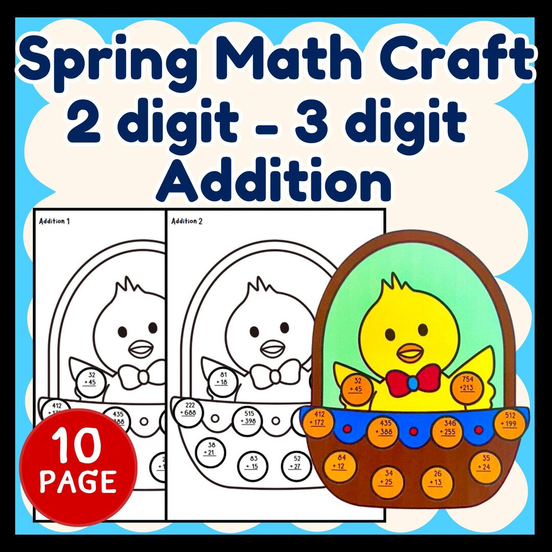 Chicken Spring Math Crafts Activities 2 Digit - 3 Digit Addition ...