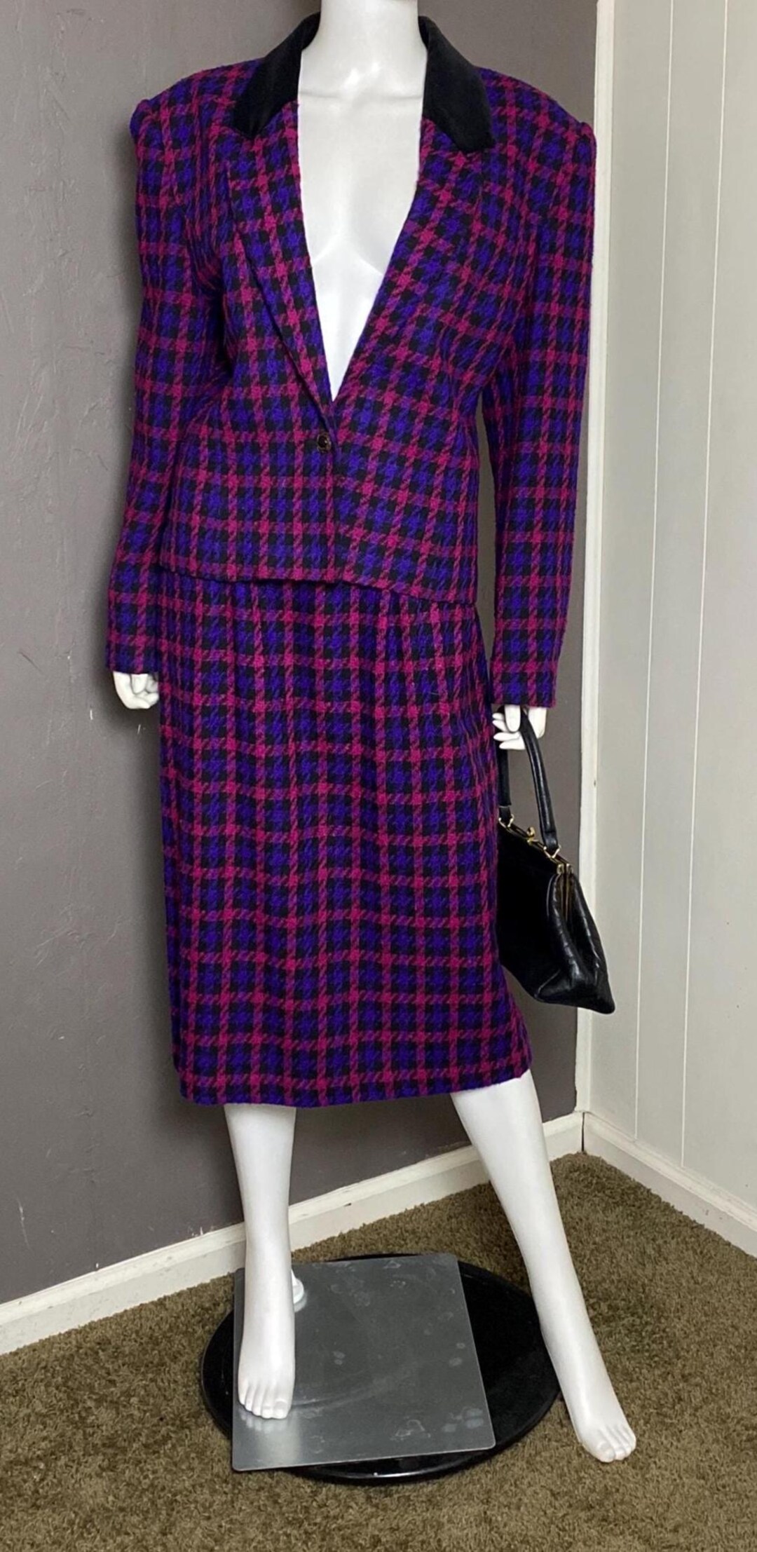 1990's Purple X Pink Plaid Tweed Skirt Suit From Koret Size 12 - Etsy