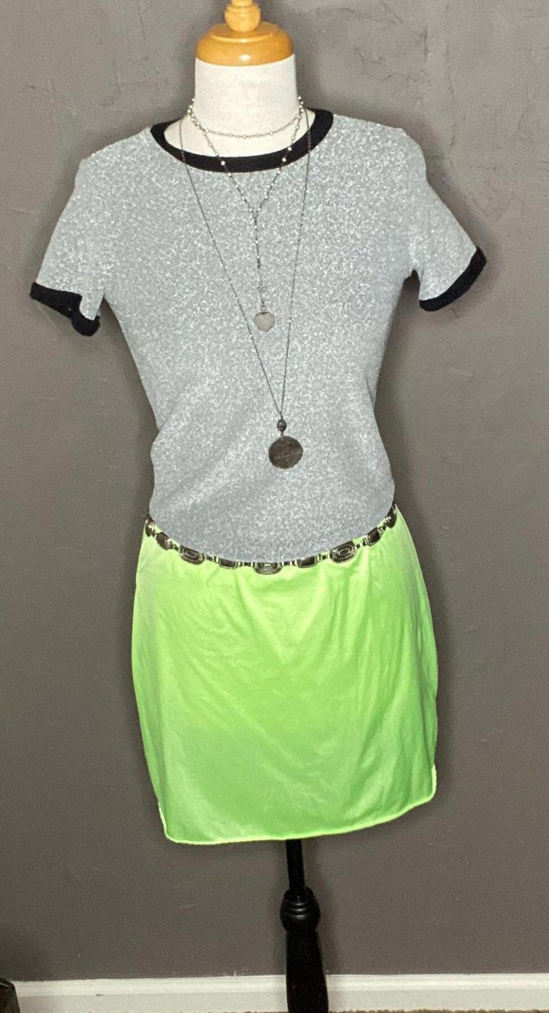 Vintage Neon Green Mini Slip Skirt Size Small Hand Dyed Neon Green ...