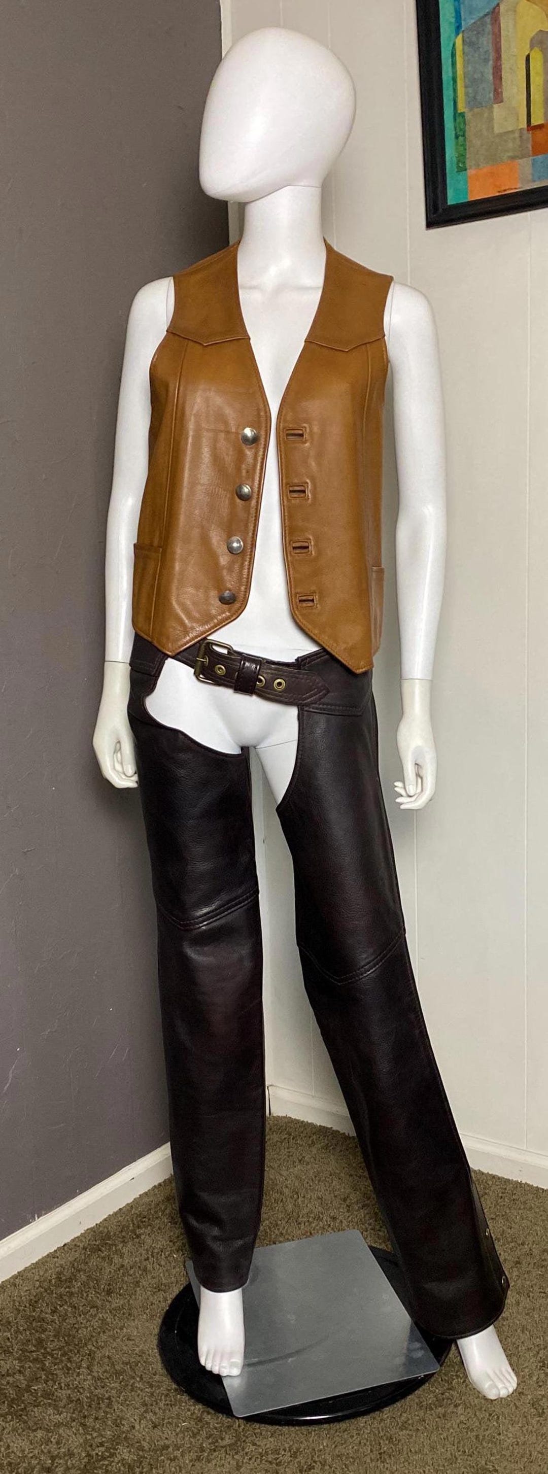 1990's Brown Leather Chaps With Brass Zipper Buckle Snaps LUXE Leather ...