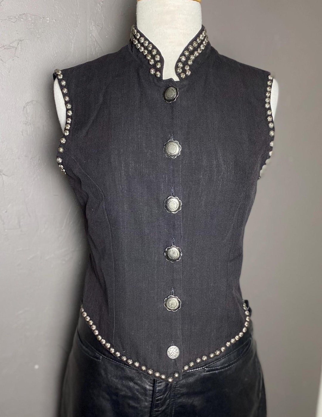 Y2K Black Studded Vest From Silver River Concho Buttons M/L - Etsy