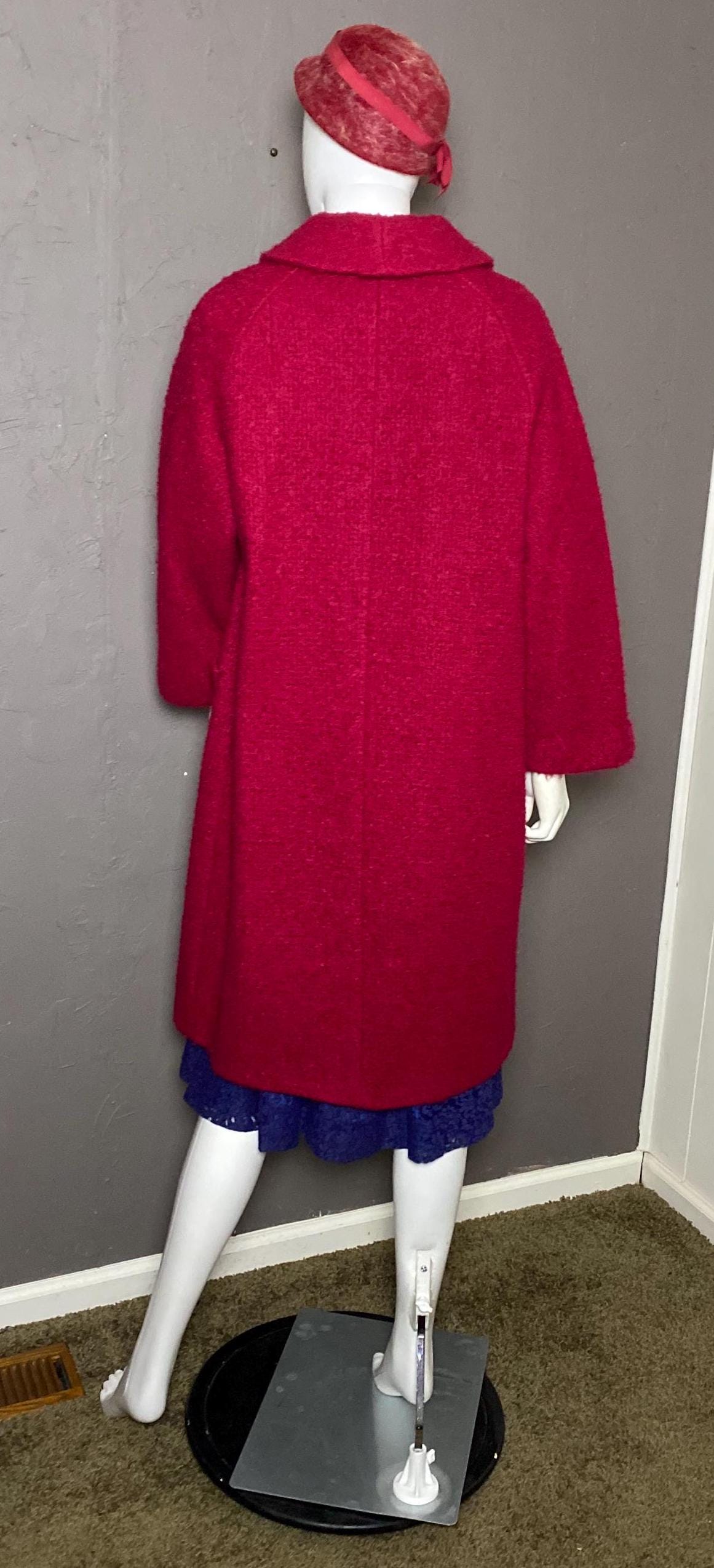 1950's Red Wool Boucle Swing Coat Fits S-XL Satin Silk Lining - Etsy