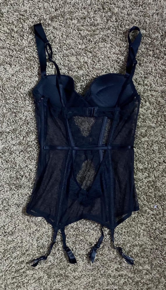 2000's Black Mesh Corset with Garters from Victoria's… - Gem