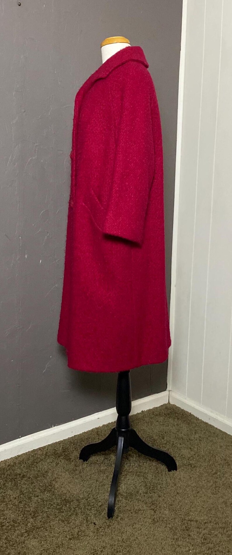 1950's Red Wool Boucle Swing Coat Fits S-XL Satin Silk Lining - Etsy