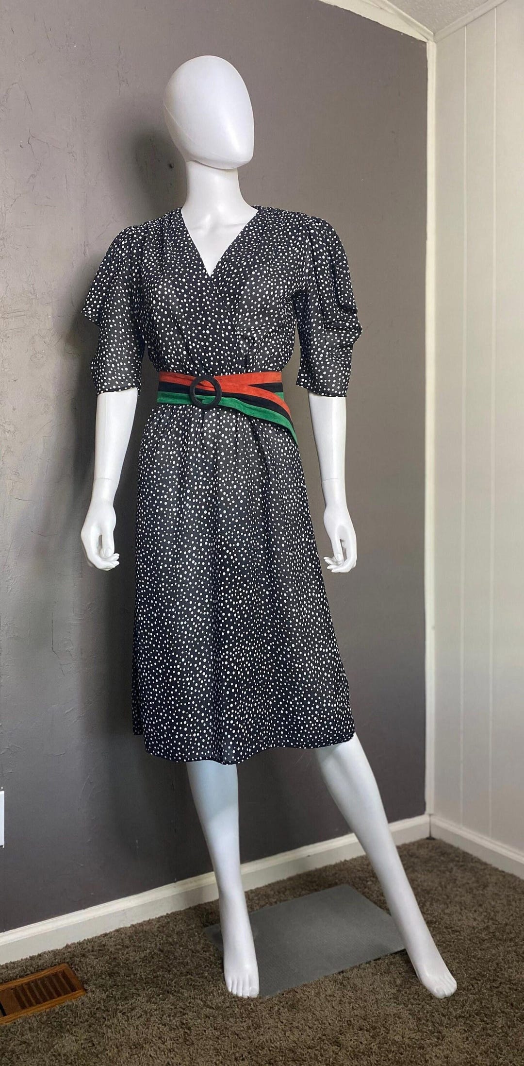 1970s Vintage POPI Sheer Black and White Print Dress Size XS 40's Style ...