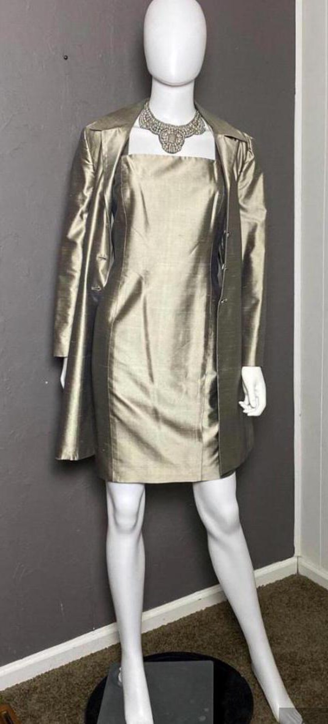 Y2K Golden Taupe Shantung Silk Dress + Coat From Ellen Tracy Size 10 - Etsy
