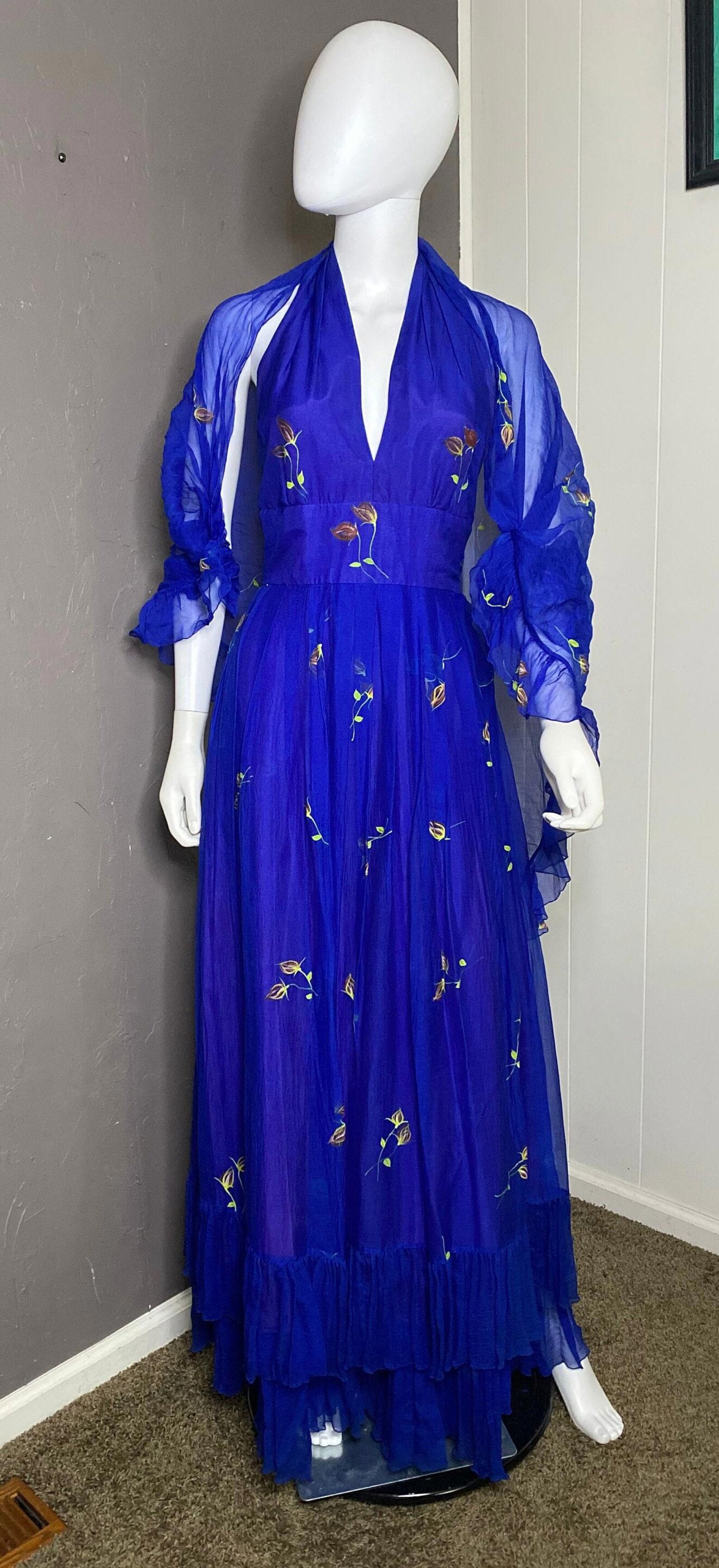 1970's Silk Chiffon Halter Gown and Wrap From SAZ by Surjit + Adarsh ...