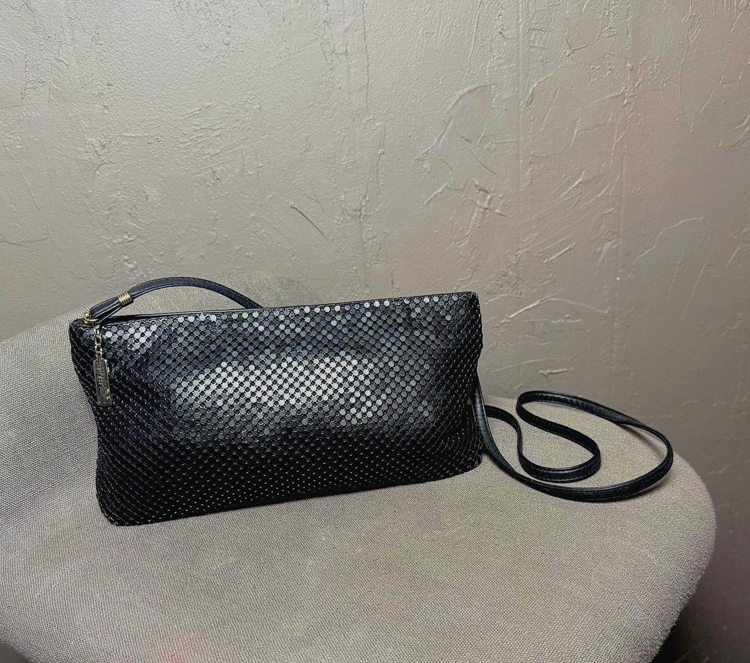1980's Black Mesh Purse From Whiting & Davis Glam Crossbody Bag Disco ...