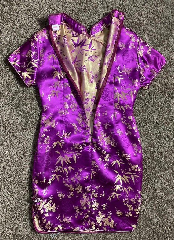 Y2K Magenta + Gold Satin Cheongsam Mini Dress size M/L - Gem