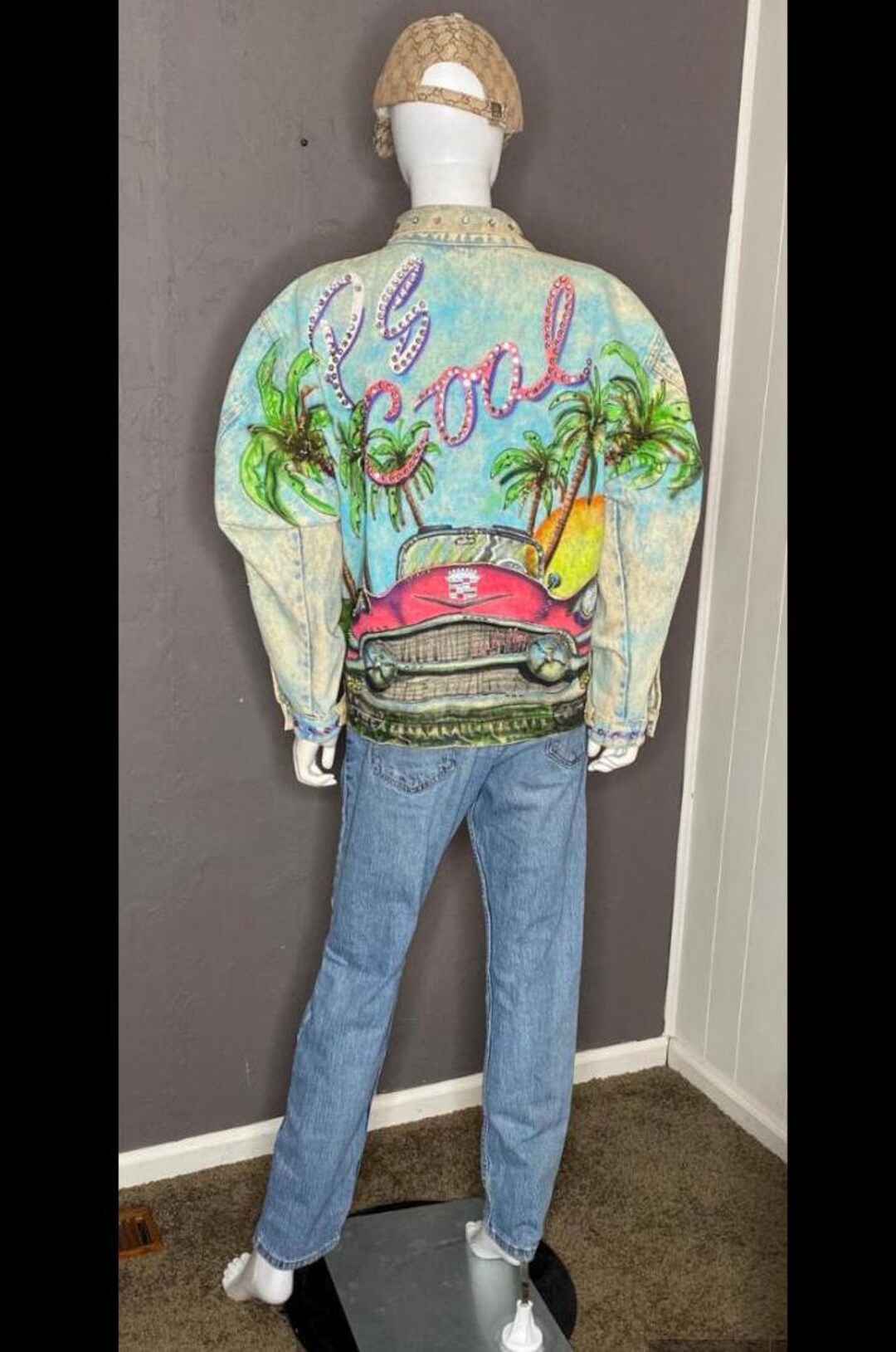 Vintage 1980's Pink Cadillac Airbrush Bedazzled Denim Jacket Alamo ...