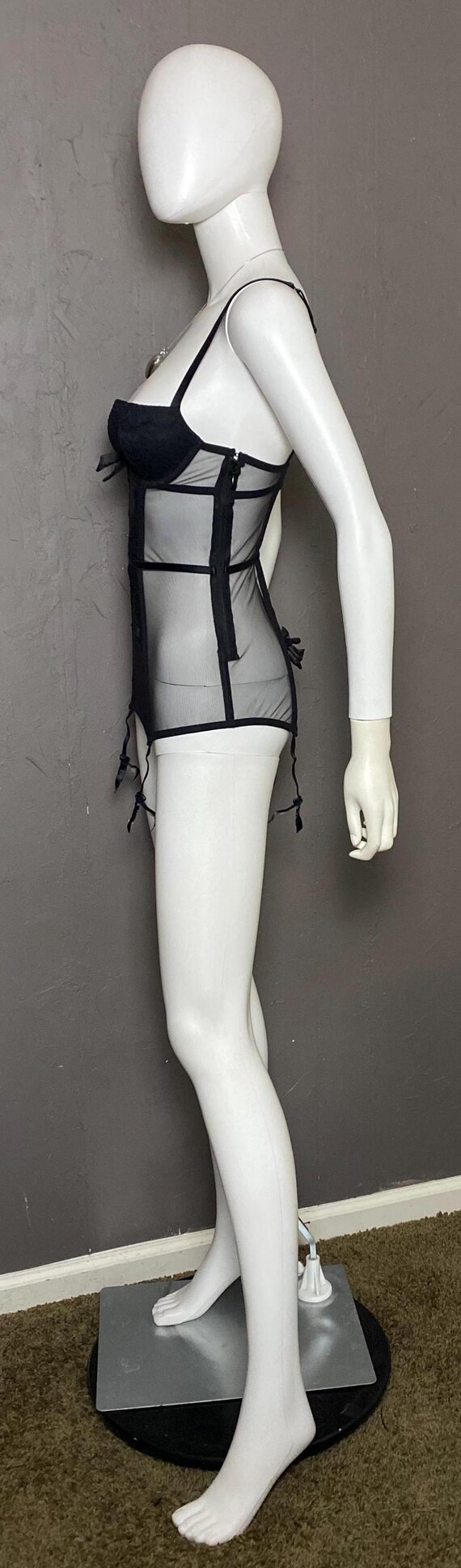 2000's Black Mesh Corset with Garters from Victoria's… - Gem