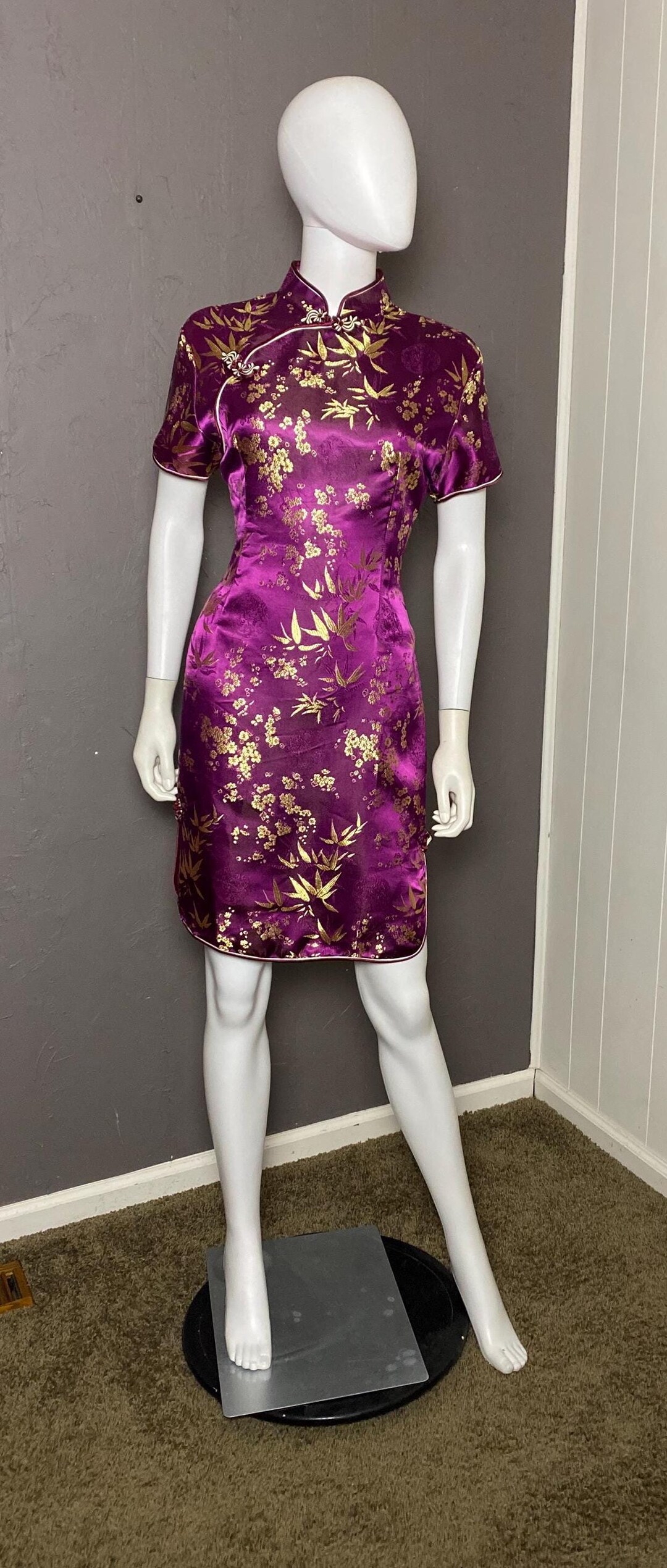 Y2K Magenta + Gold Satin Cheongsam Mini Dress Size M/L - Etsy