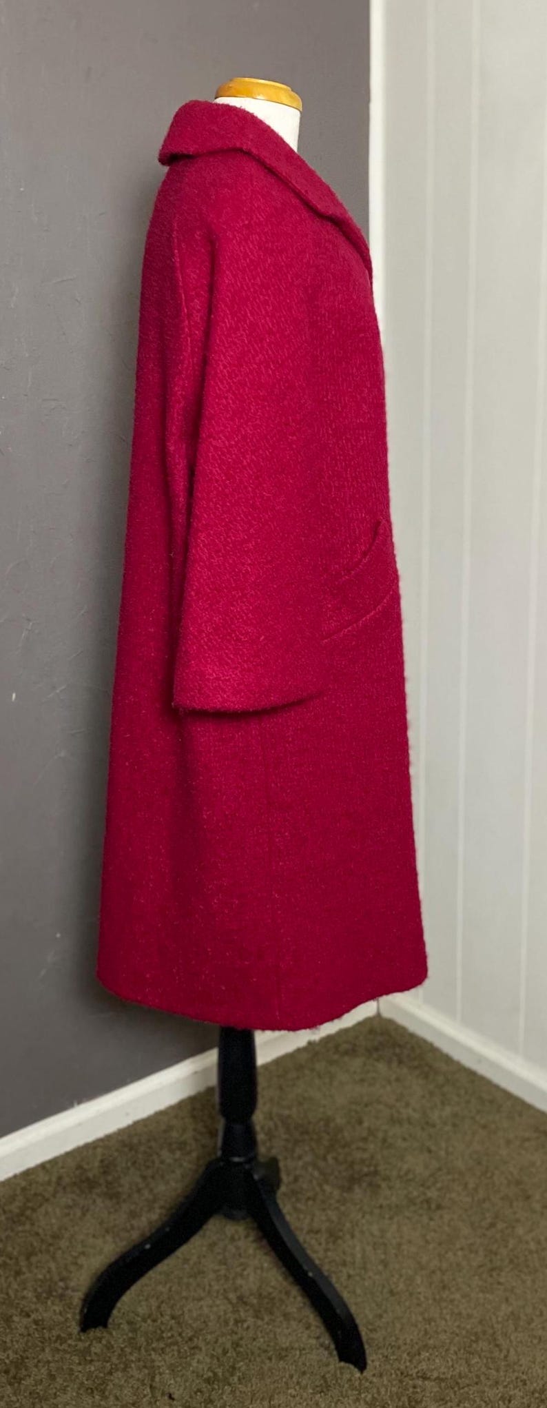 1950's Red Wool Boucle Swing Coat Fits S-XL Satin Silk Lining - Etsy