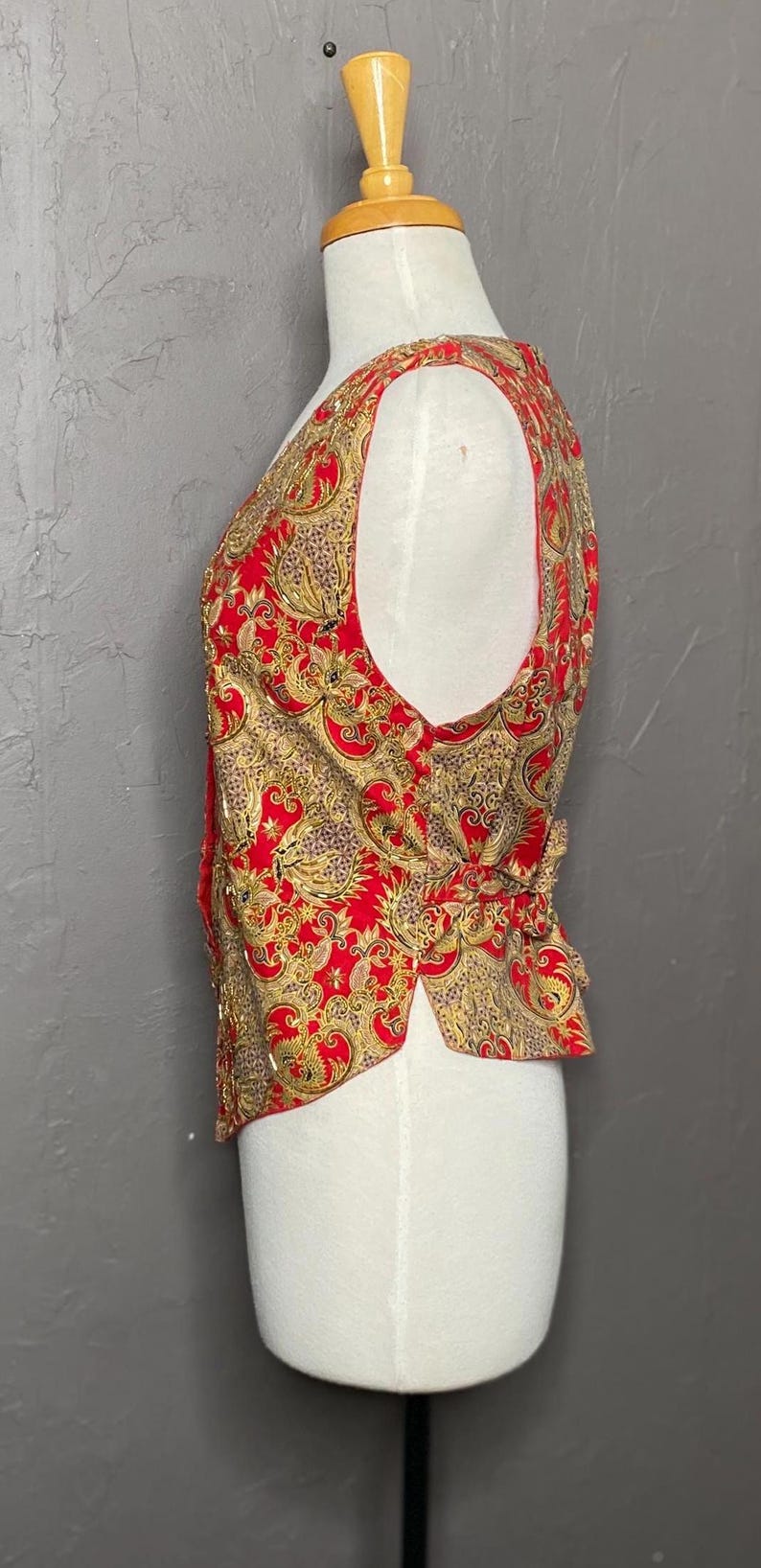 1990's Beaded Paisley Vest, Red Gold Cotton Boho Waistcoat (new With ...