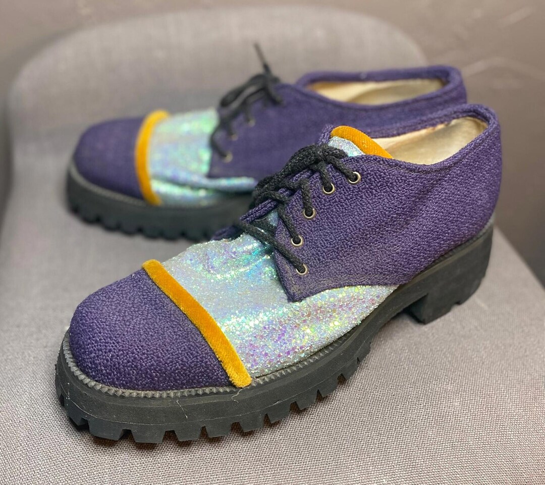 1990s Purple Tweed + Silver Glitter Chunky Brogues Vibram Sole Size 9 ...