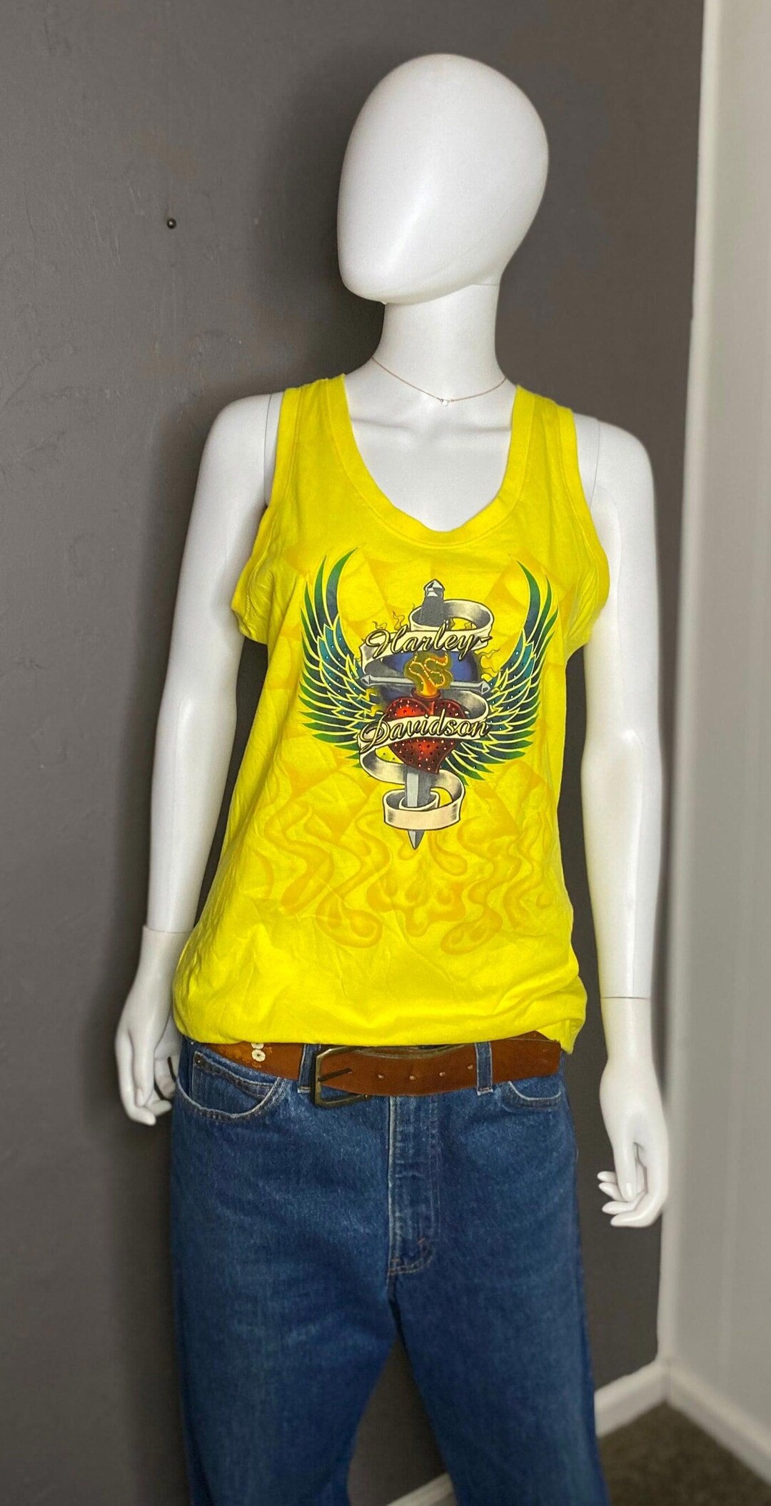 Y2K Yellow Bedazzled Harley Davidson of the Kootenays Tank Size 1X - Etsy