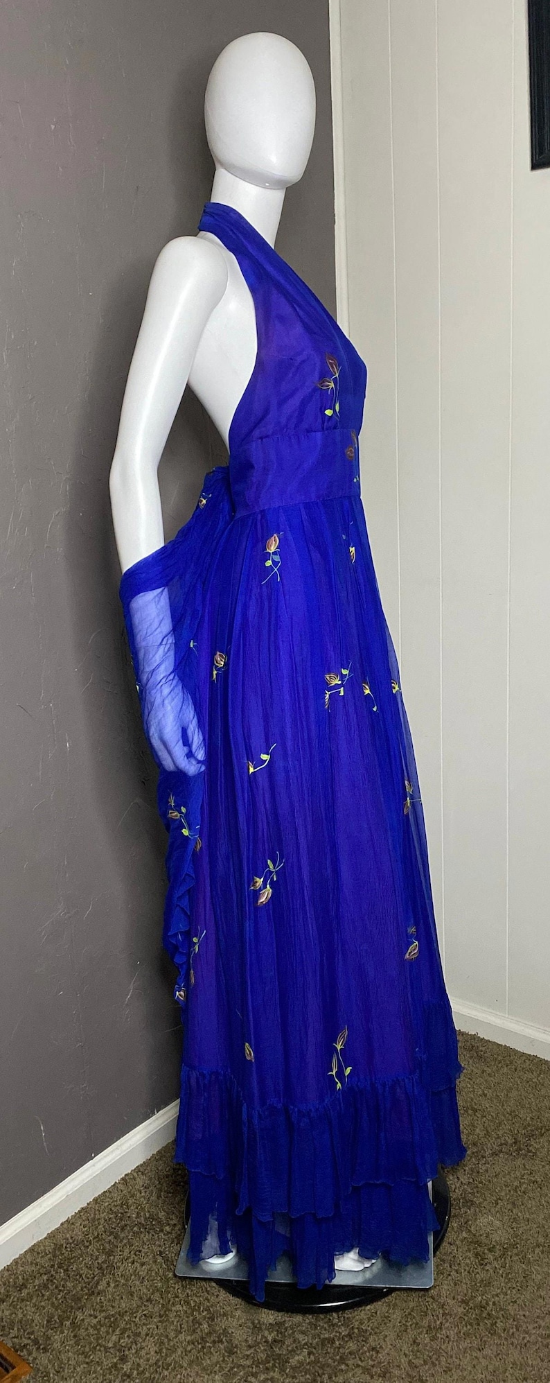 1970's Silk Chiffon Halter Gown and Wrap From SAZ by Surjit Adarsh Gill ...