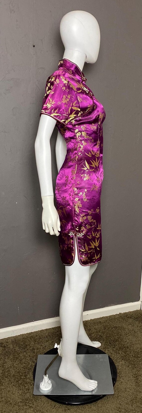 Y2K Magenta + Gold Satin Cheongsam Mini Dress size M/L - Gem