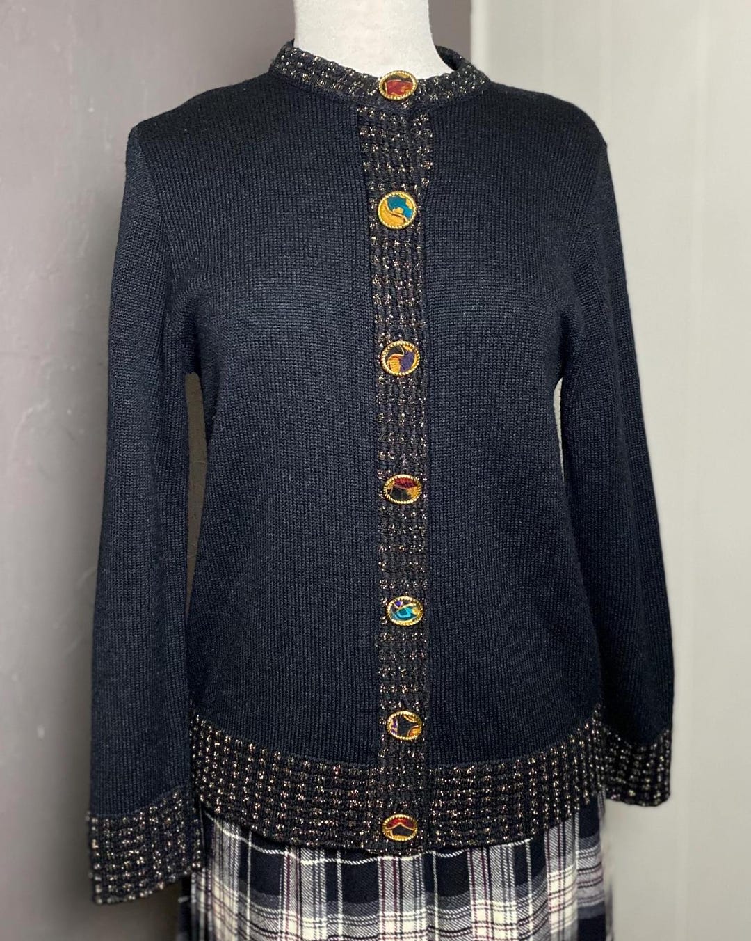 1970's Black Knit Cardigan Jacket From VIVANTI Size L/XL - Etsy