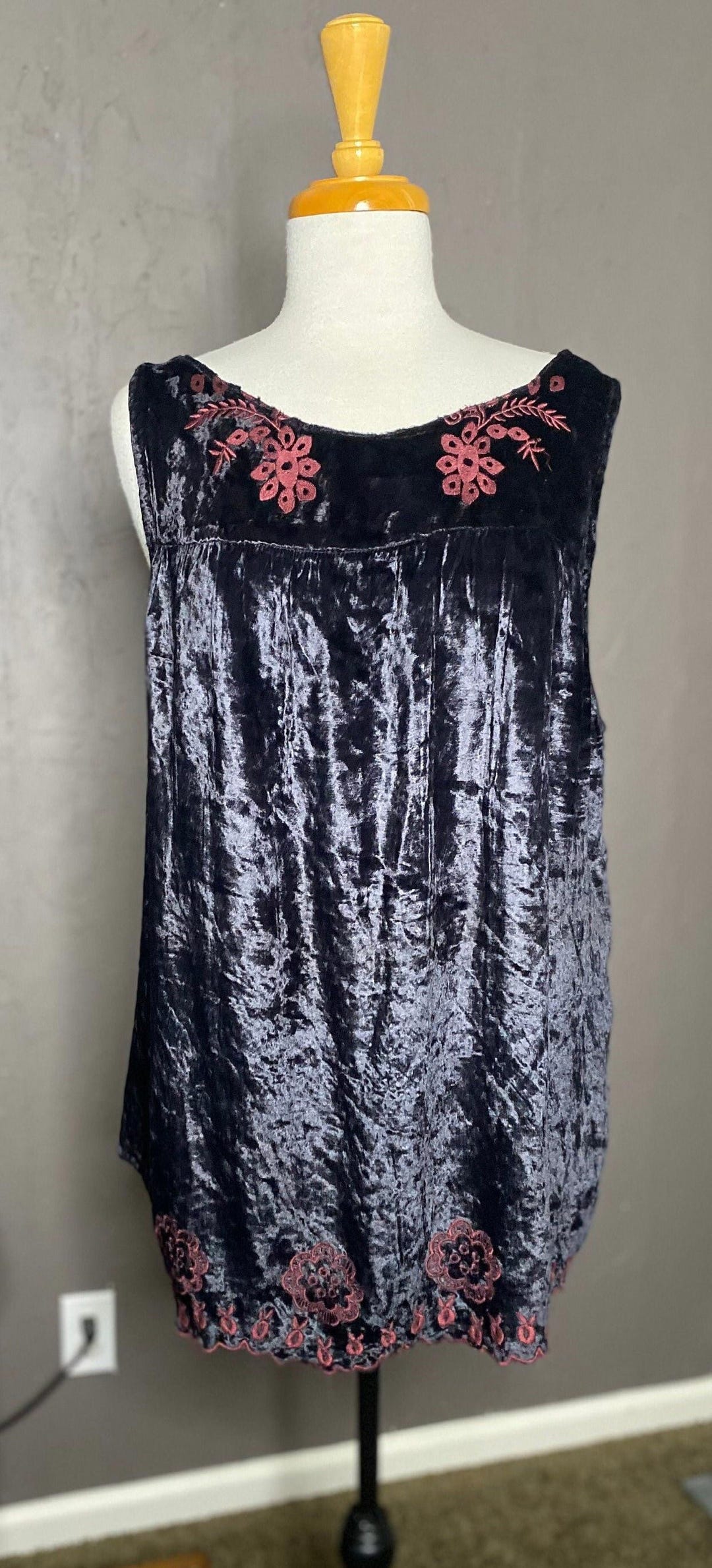 Velvet Tunic Top With Embroidered Neck Size XL - Etsy