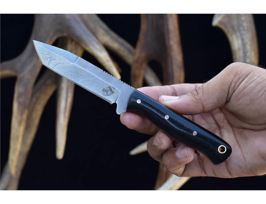 Small Tanto Knife, Fixed Blade EDC Knife With Black Micarta Handle Fine Quality 45 Degree Snug ...