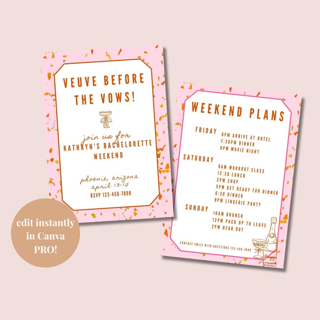 Veuve Bachelorette Invitation Template: Pink & Orange (canva PRO) - Etsy