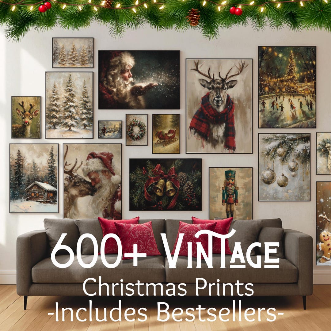 Vintage Christmas Printable Art Bundle, +600 Prints, Gallery Wall Set ...