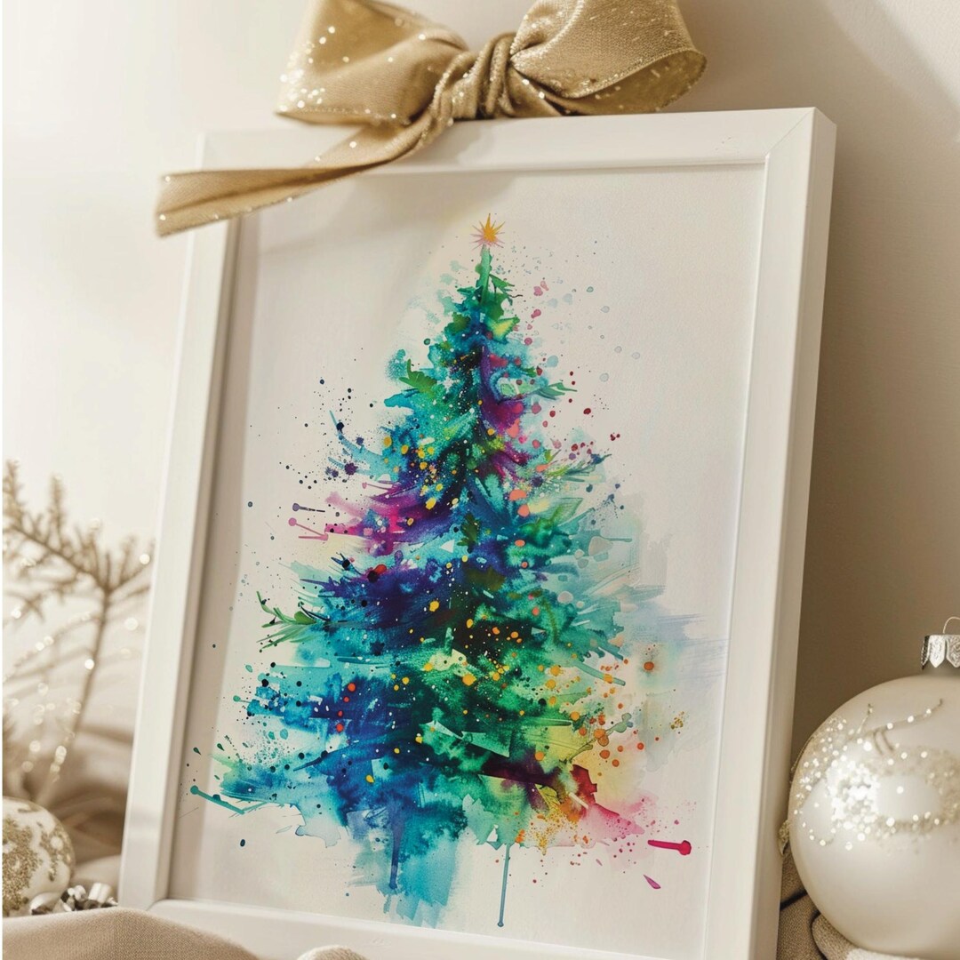 Watercolor Teal & Purple Christmas Tree Printable Wall Art, Instant ...