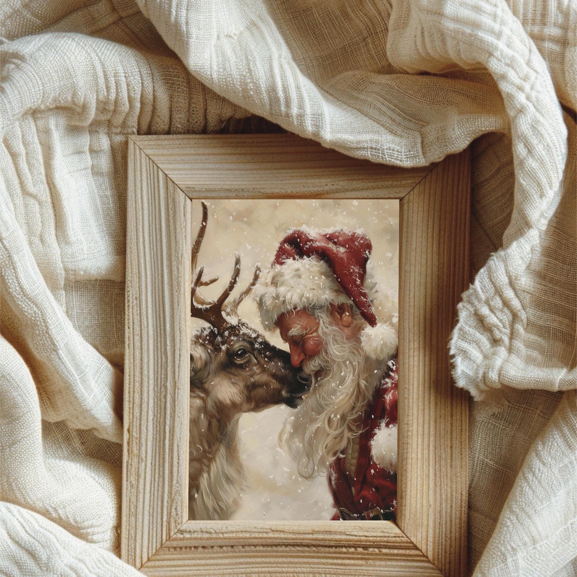 Santa and Rudolph Red Nose Reindeer Printable Wall Art, Christmas ...