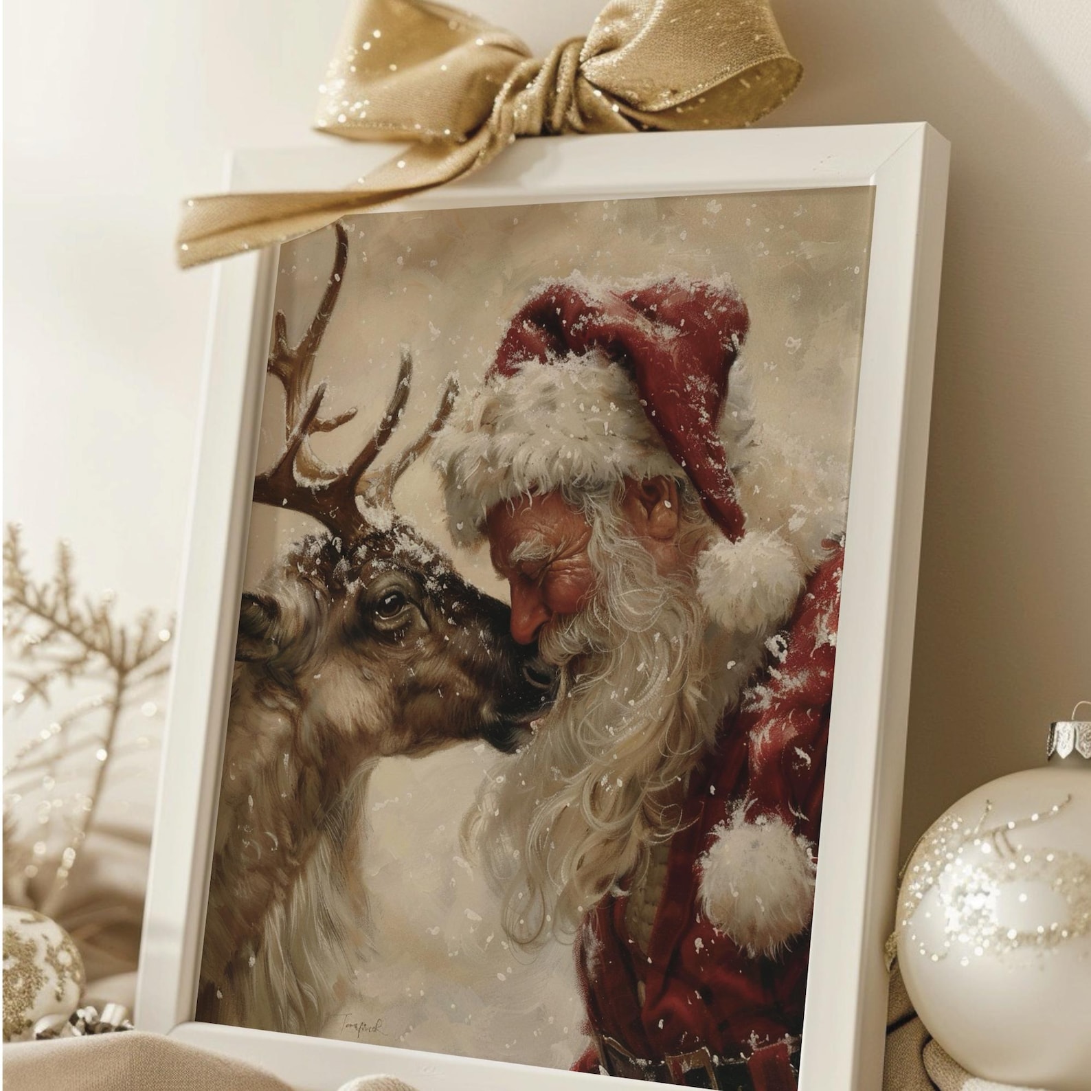 Santa and Rudolph Red Nose Reindeer Printable Wall Art, Christmas ...