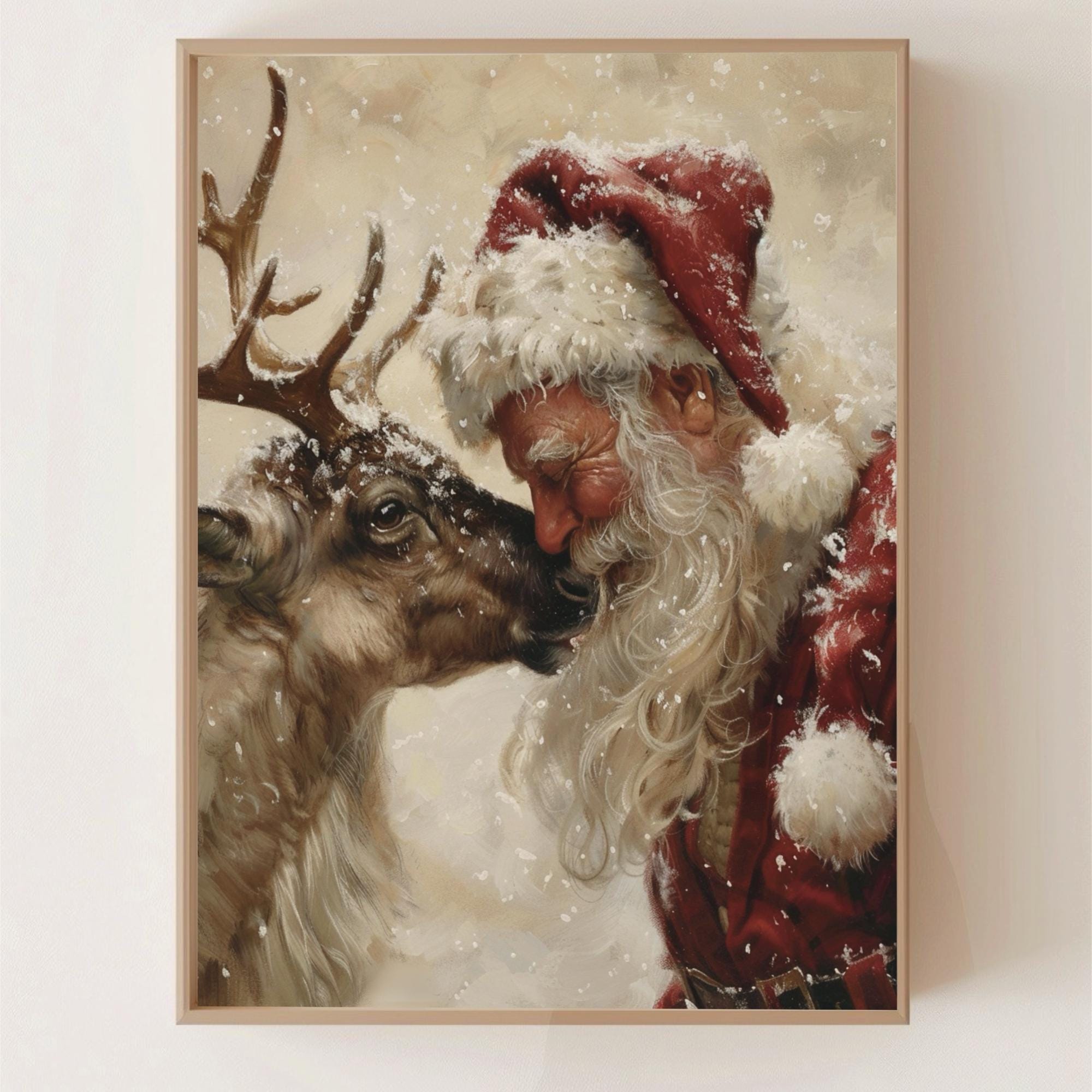 Santa and Rudolph Red Nose Reindeer Printable Wall Art, Christmas ...